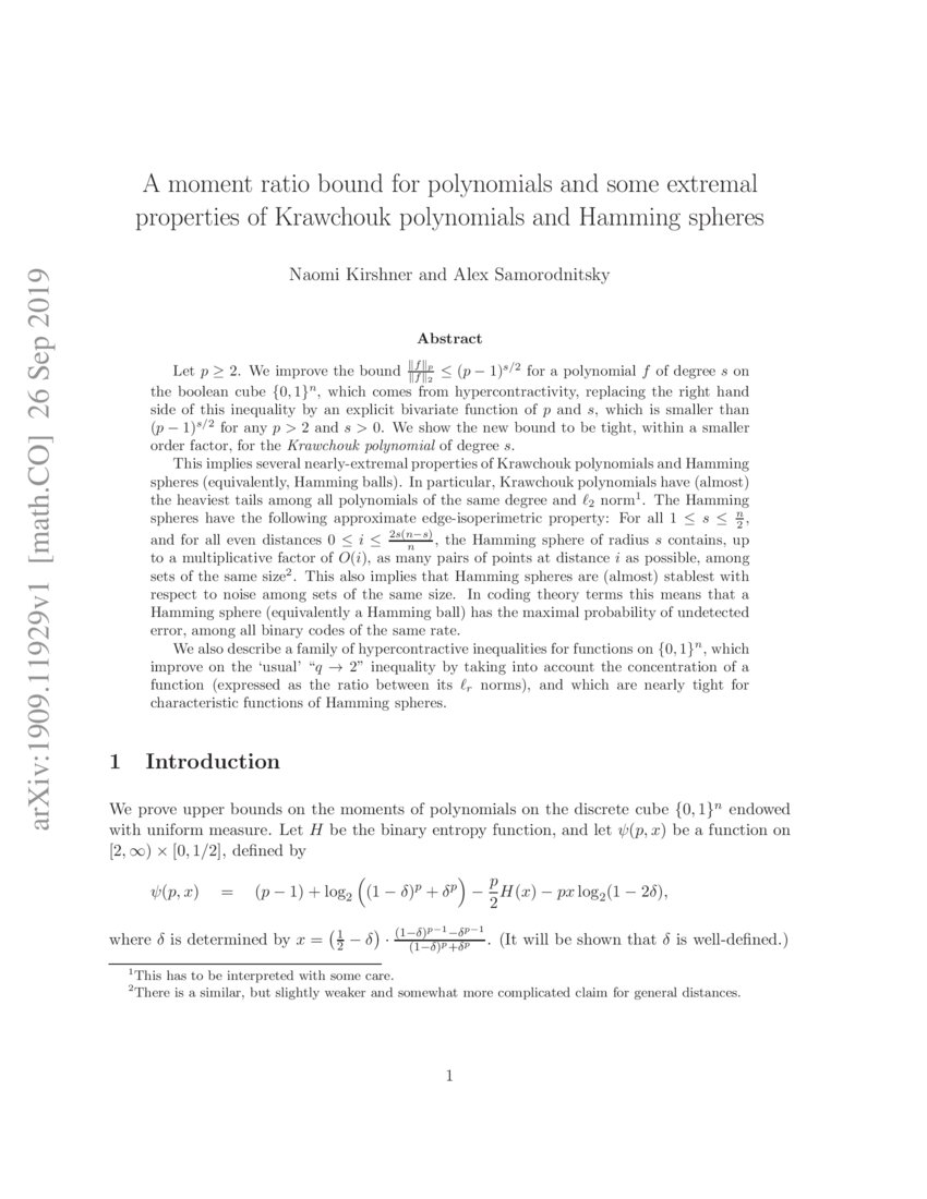 A moment ratio bound for polynomials and some extremal properties of ...