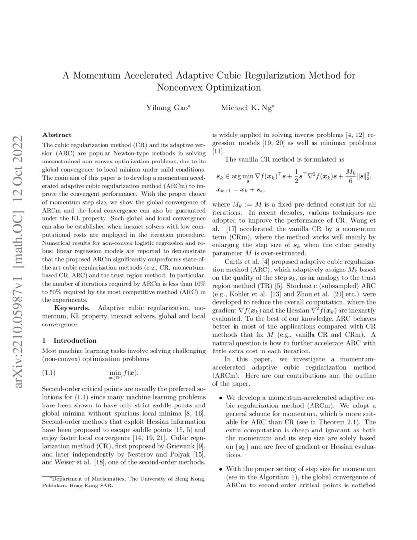 A Momentum Accelerated Adaptive Cubic Regularization Method For Nonconvex Optimization Deepai