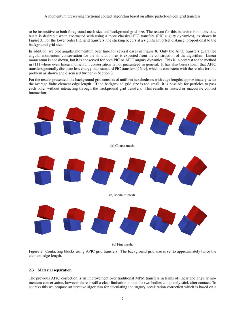 A momentum preserving frictional contact algorithm based on affine particle-in-cell grid ...