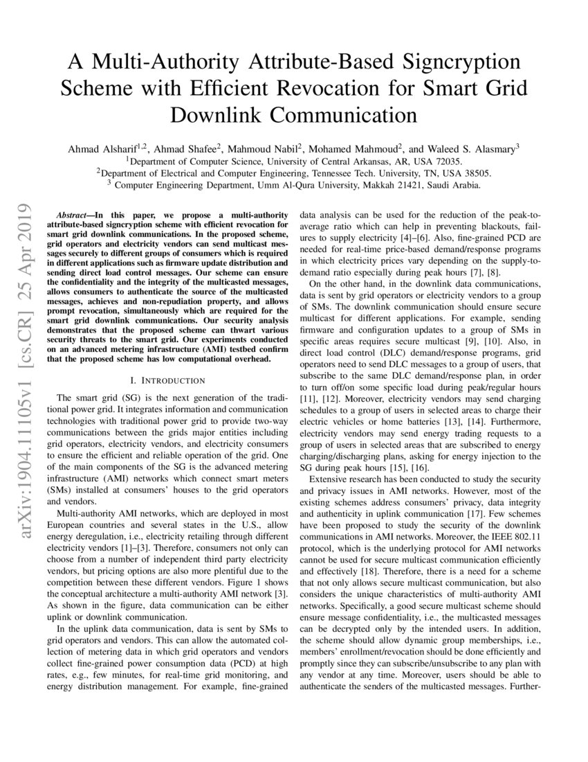A Multi Authority Attribute Based Signcryption Scheme With Efficient Revocation For Smart Grid
