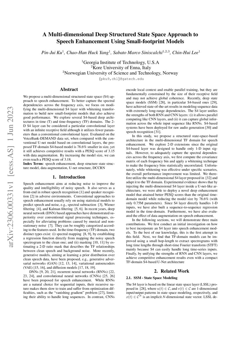 A Multi-dimensional Deep Structured State Space Approach to Speech ... A Multi-dimensional Deep Structured State Space Approach to Speech ...
