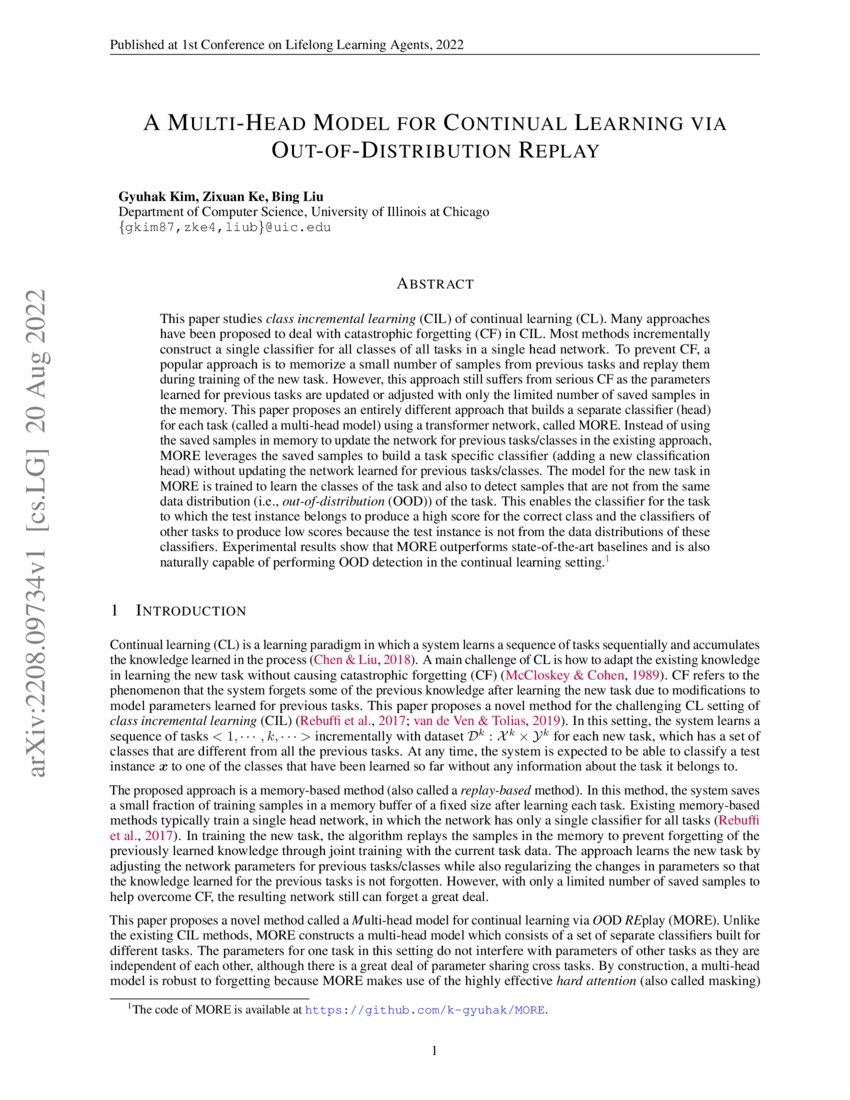 A Multi-Head Model for Continual Learning via Out-of-Distribution Replay | DeepAI