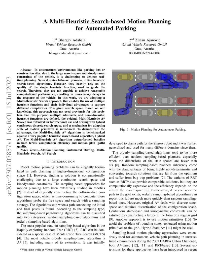 A Multi Heuristic Search Based Motion Planning For Automated Parking