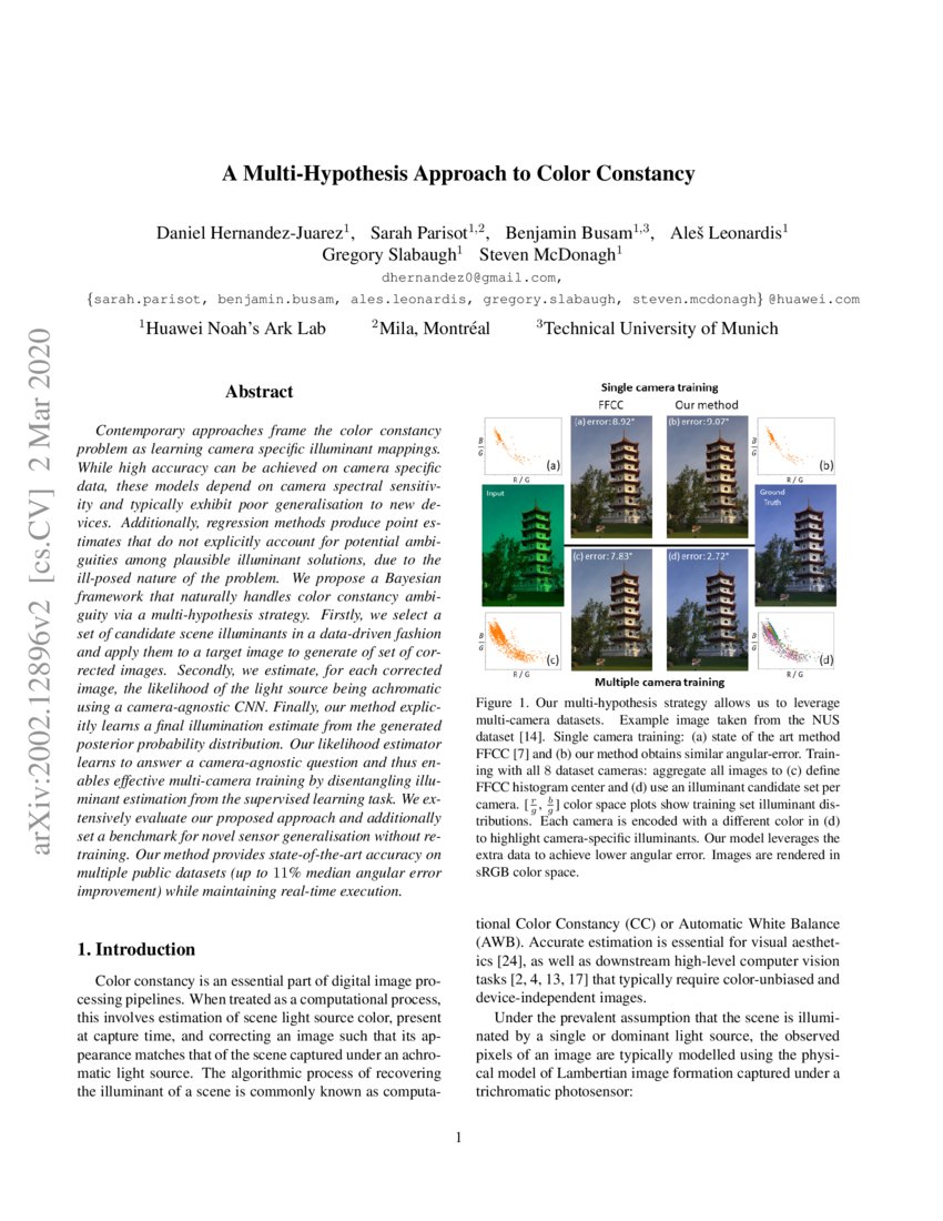 A Multi Hypothesis Approach To Color Constancy Deepai