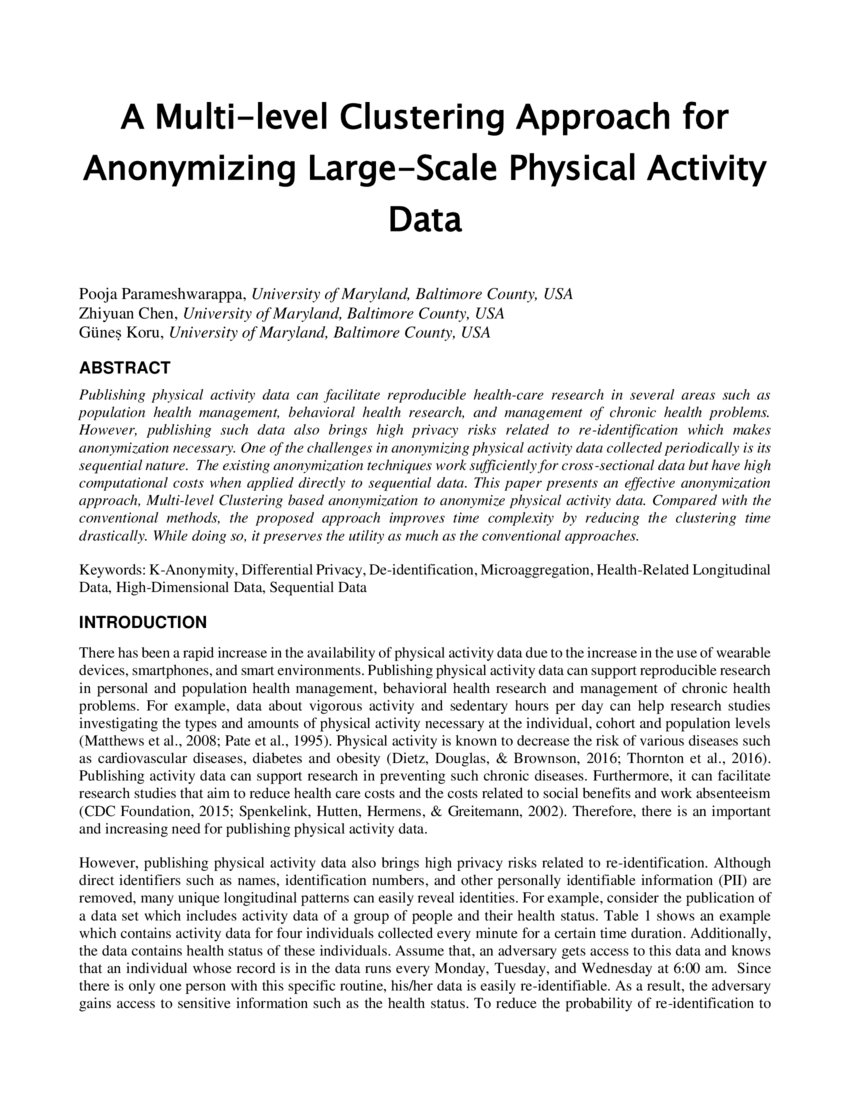 A Multi Level Clustering Approach For Anonymizing Large Scale Physical Activity Data Deepai 9706