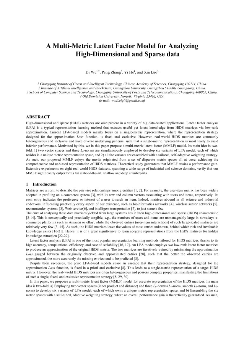 A Multi Metric Latent Factor Model For Analyzing High Dimensional And Sparse Data Deepai 