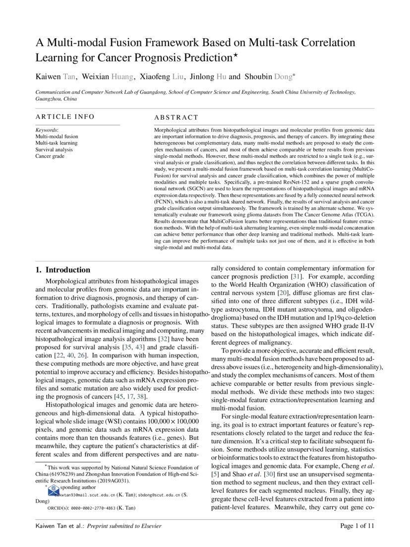 A Multi Modal Fusion Framework Based On Multi Task Correlation Learning For Cancer Prognosis
