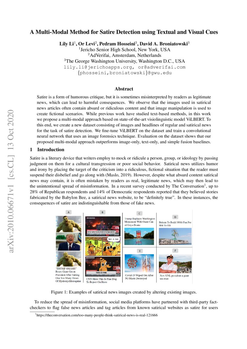 A Multi Modal Method For Satire Detection Using Textual And Visual Cues