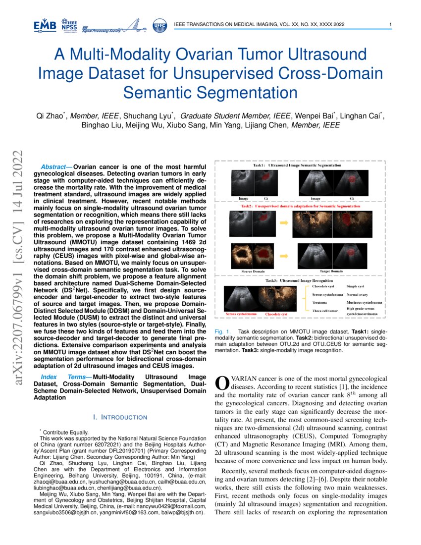 A Multi Modality Ovarian Tumor Ultrasound Image Dataset For Unsupervised Cross Domain Semantic