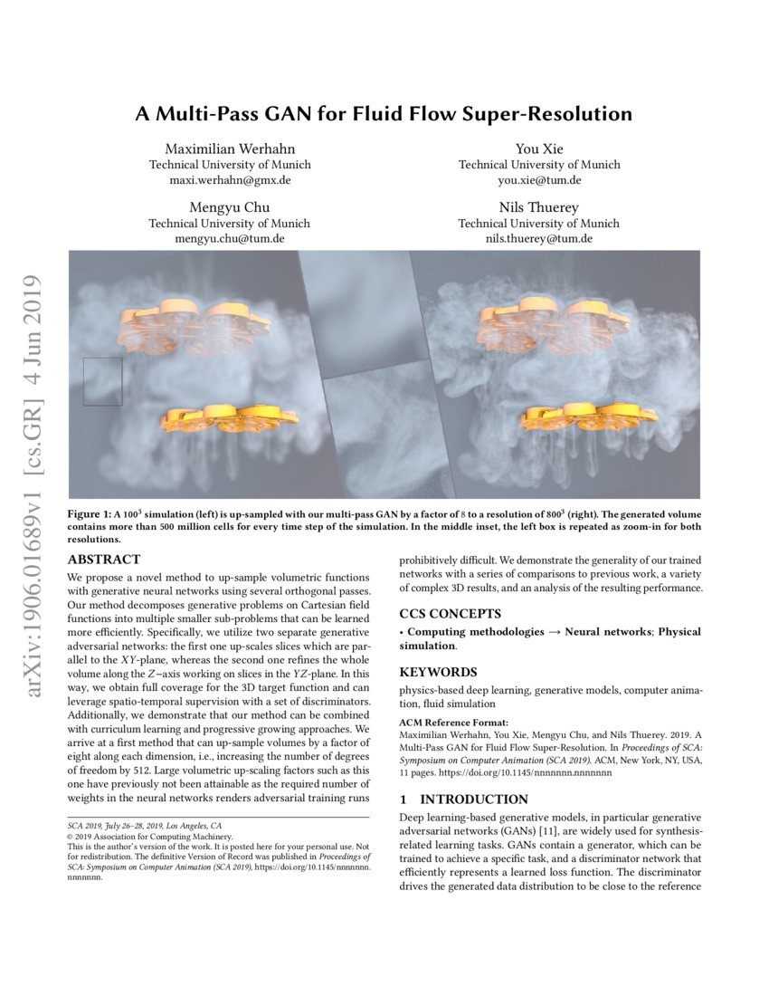 A Multi-Pass GAN for Fluid Flow Super-Resolution | DeepAI