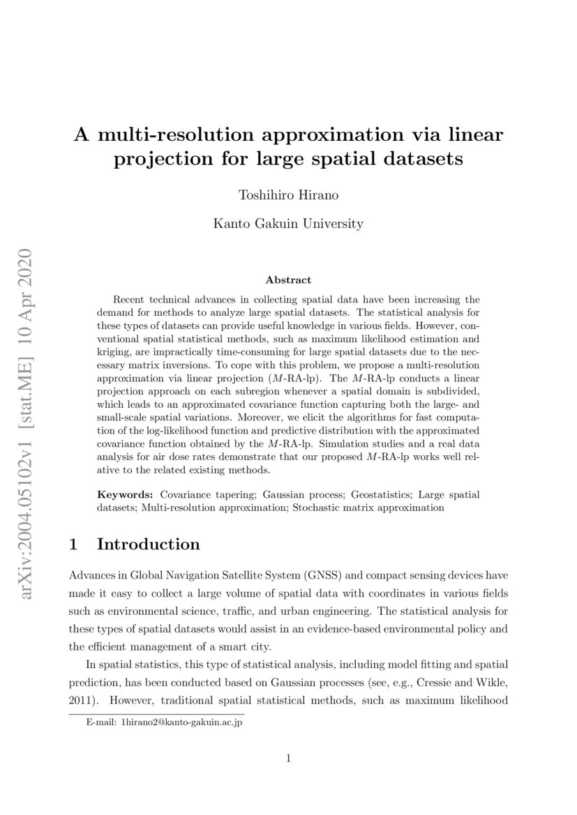 A Multi Resolution Approximation Via Linear Projection For Large