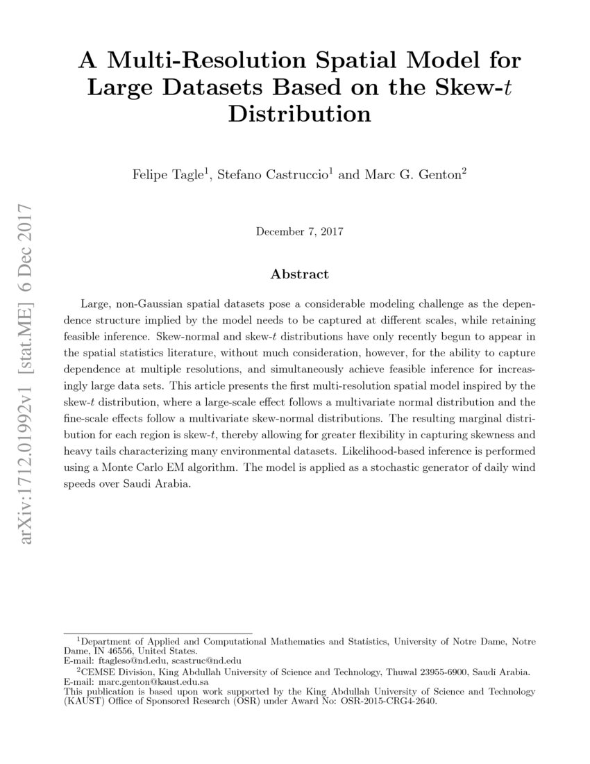 A Multi-Resolution Spatial Model for Large Datasets Based on the Skew-t Distribution | DeepAI