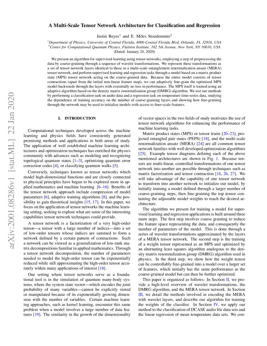 A Multi Scale Tensor Network Architecture For Classification And