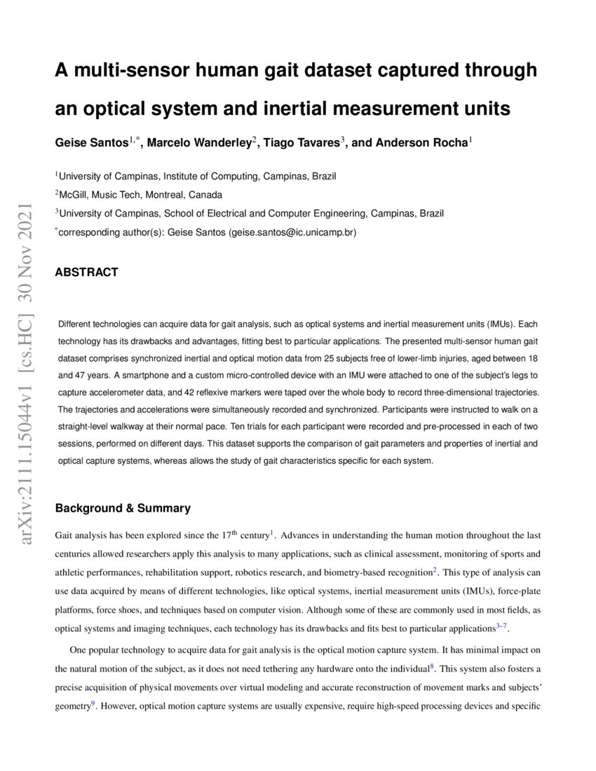A multi-sensor human gait dataset captured through an optical system and inertial measurement ...