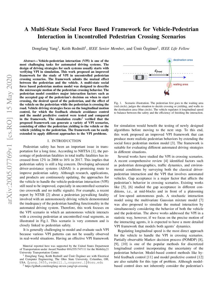 A Multi-State Social Force Based Framework for Vehicle-Pedestrian ...