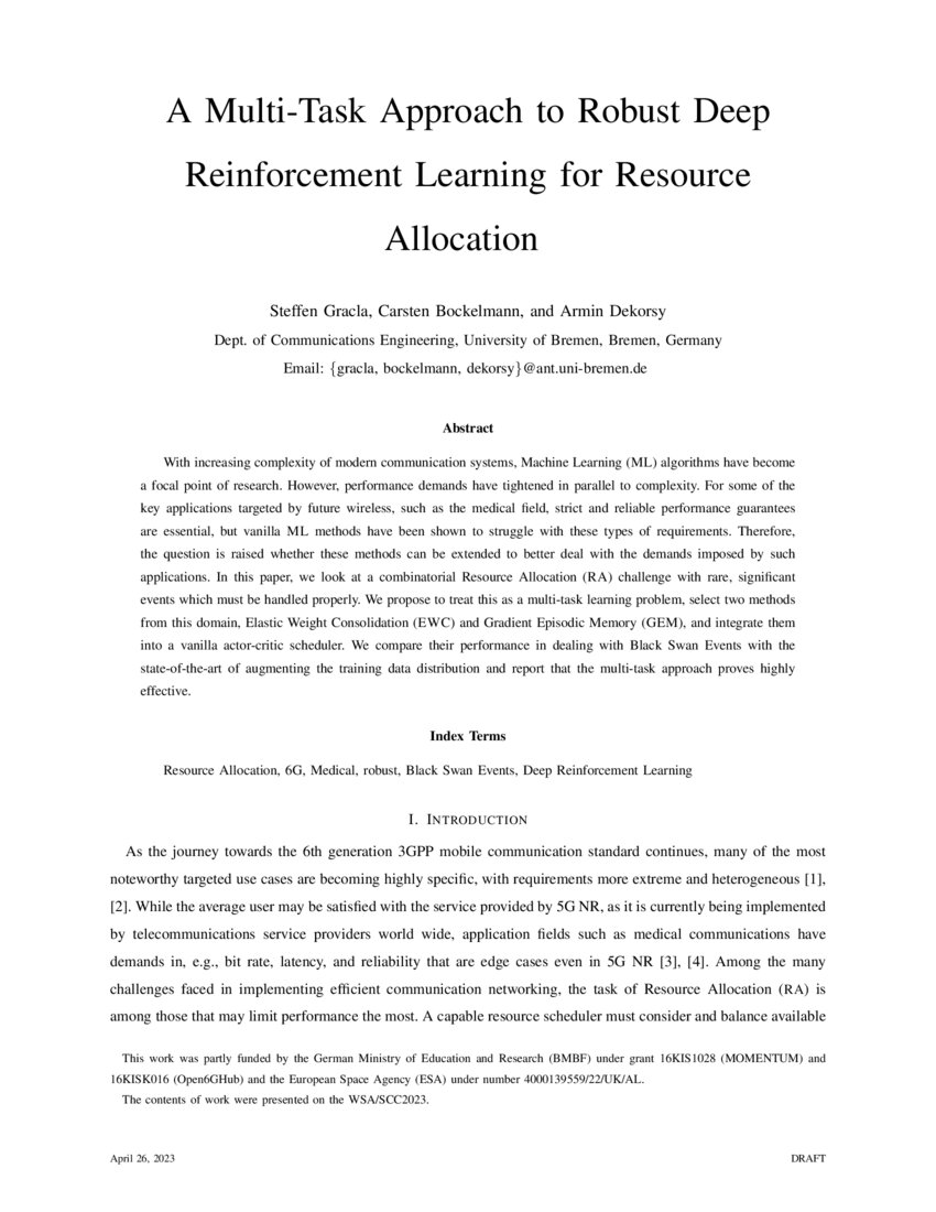 A Multi Task Approach To Robust Deep Reinforcement Learning For Resource Allocation Deepai