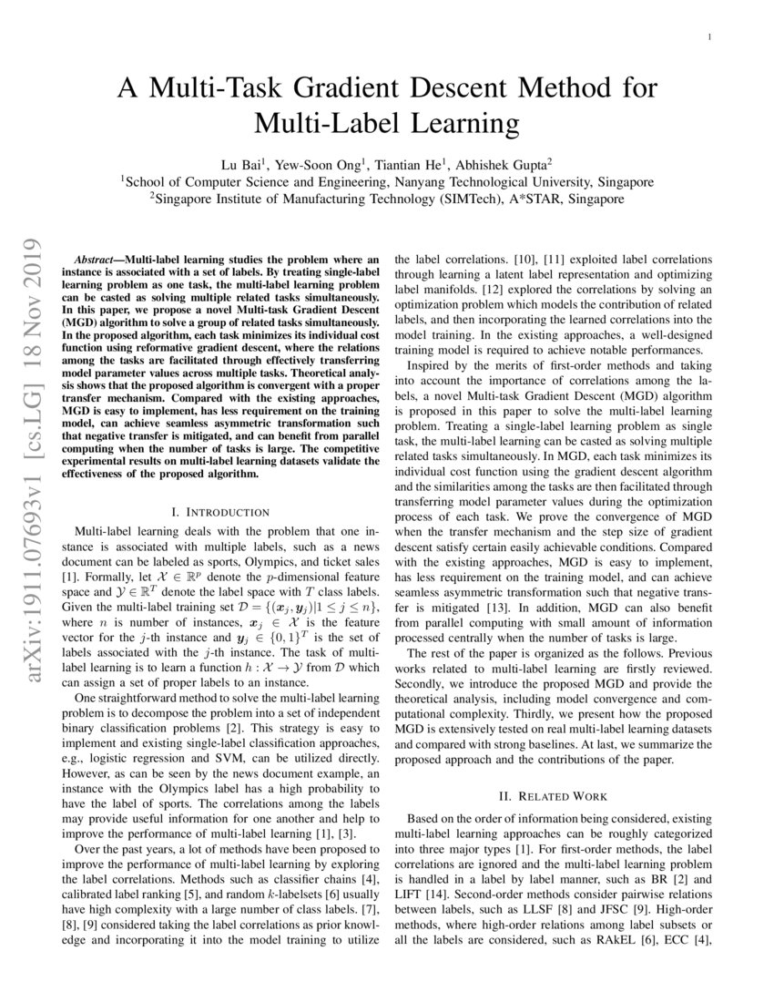 A Multi-Task Gradient Descent Method for Multi-Label Learning | DeepAI