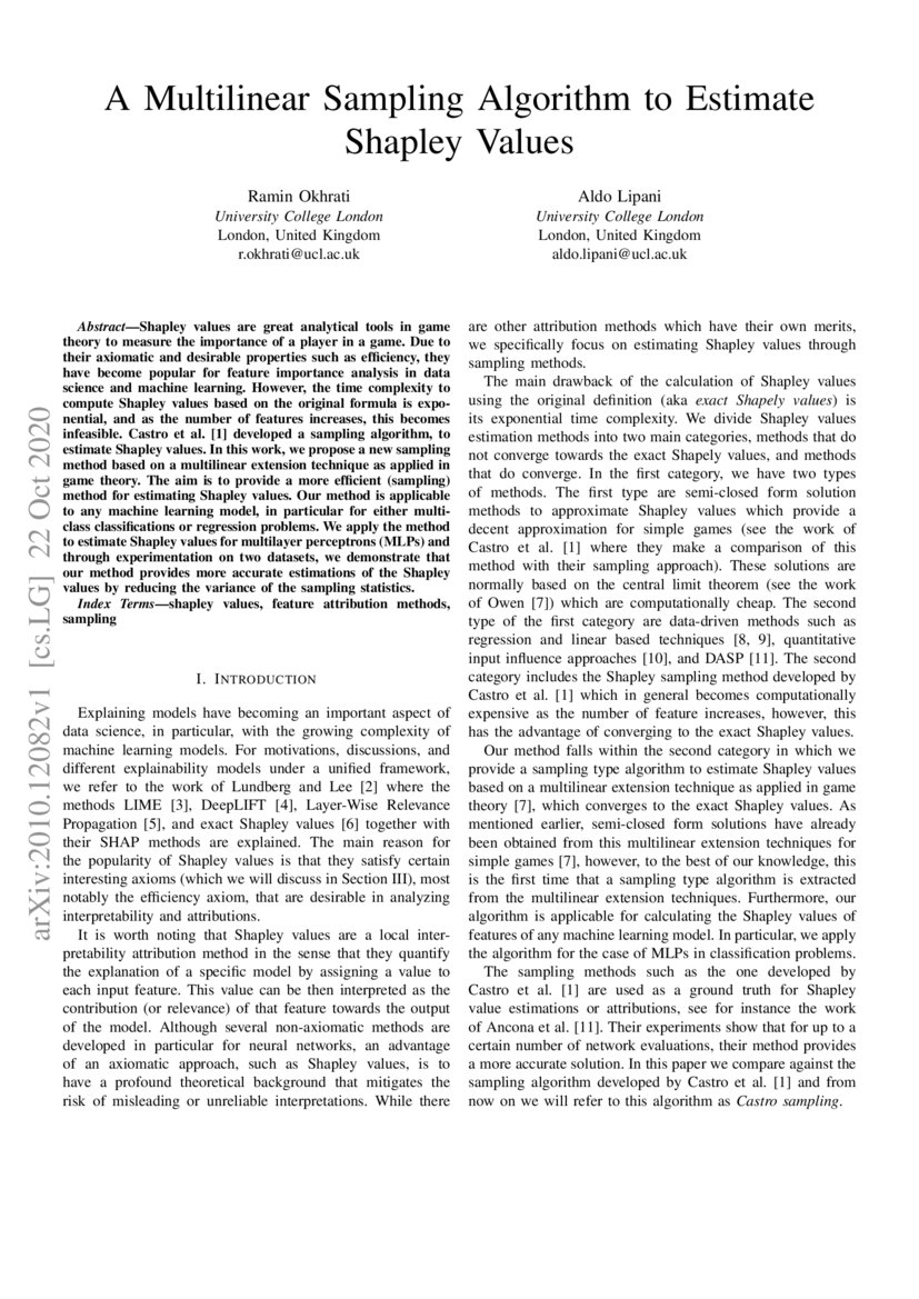 A Multilinear Sampling Algorithm to Estimate Shapley Values | DeepAI
