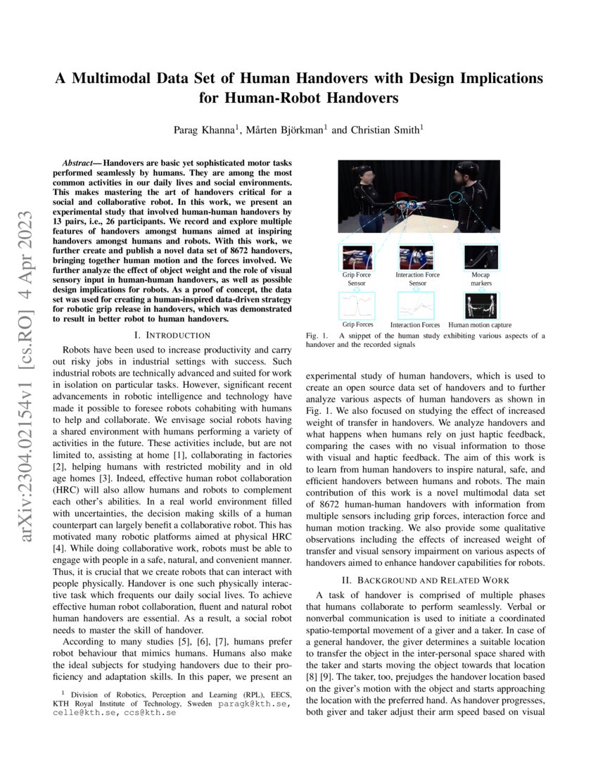 A Multimodal Data Set of Human Handovers with Design Implications for ...