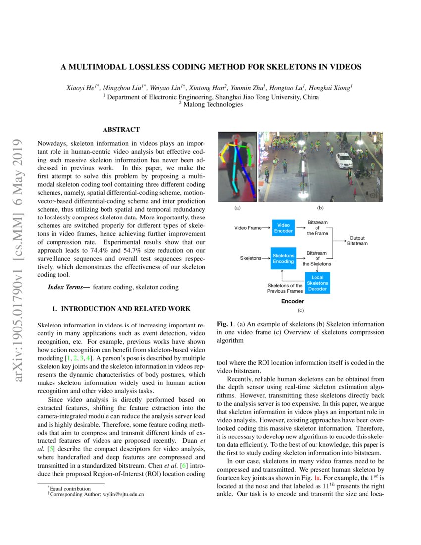 A Multimodal Lossless Coding Method For Skeletons In Videos Deepai 2727