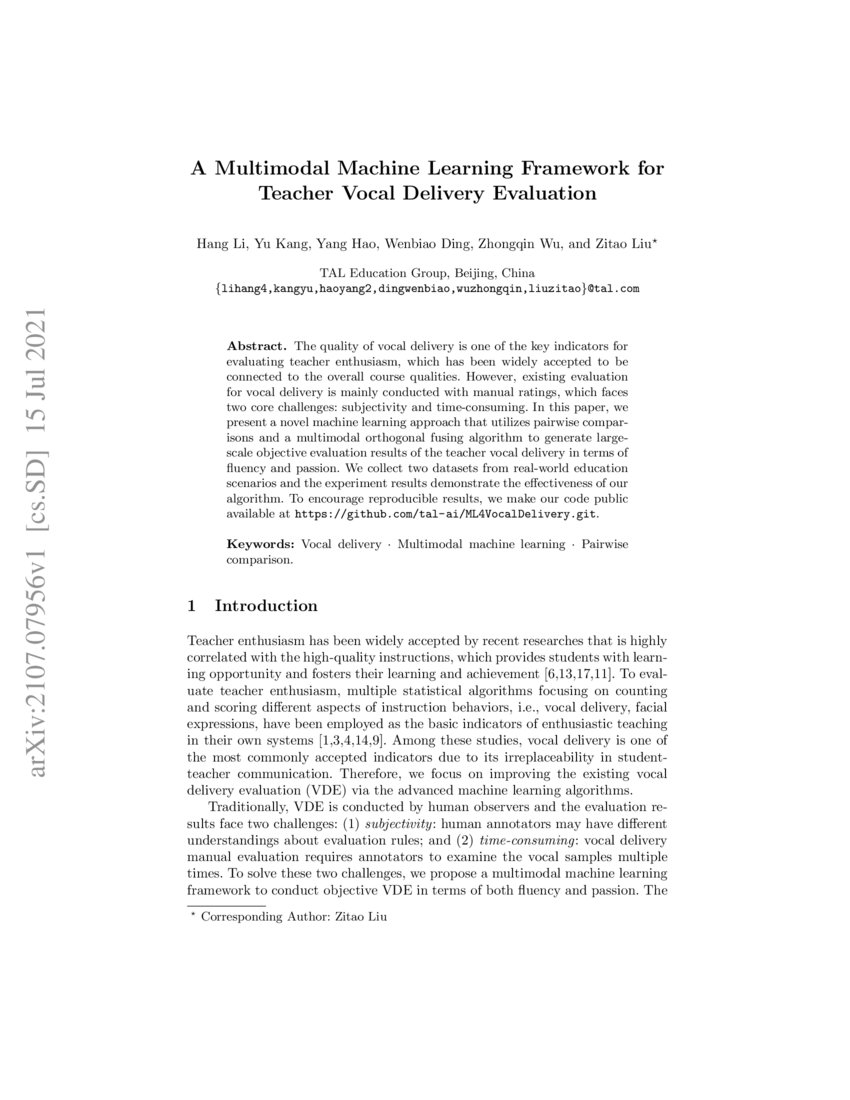 A Multimodal Machine Learning Framework for Teacher Vocal Delivery ...