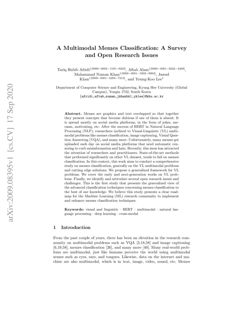 A Multimodal Memes Classification: A Survey and Open Research Issues ...