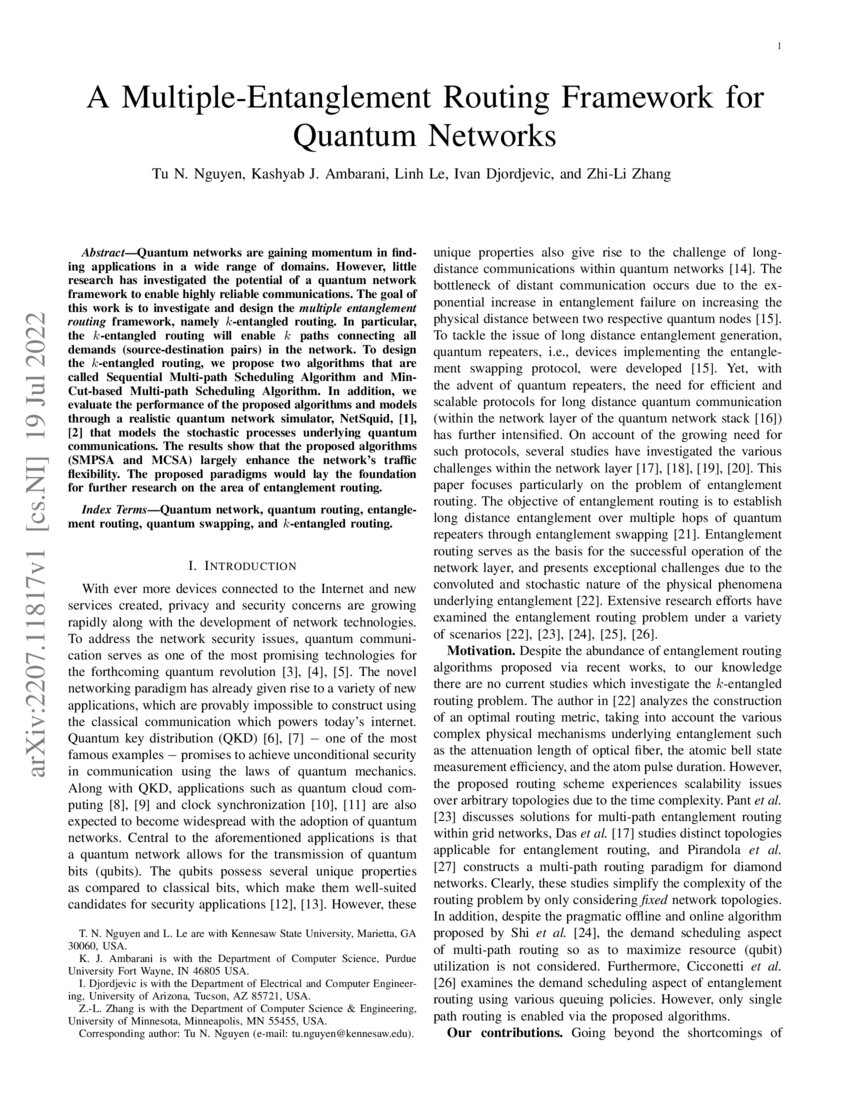 A Multiple-Entanglement Routing Framework for Quantum Networks | DeepAI