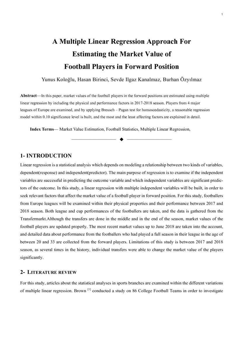 A Multiple Linear Regression Approach For Estimating the Market Value of Football Players in ...
