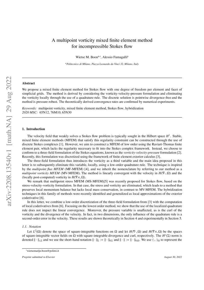 A Multipoint Vorticity Mixed Finite Element Method For Incompressible Stokes Flow Deepai