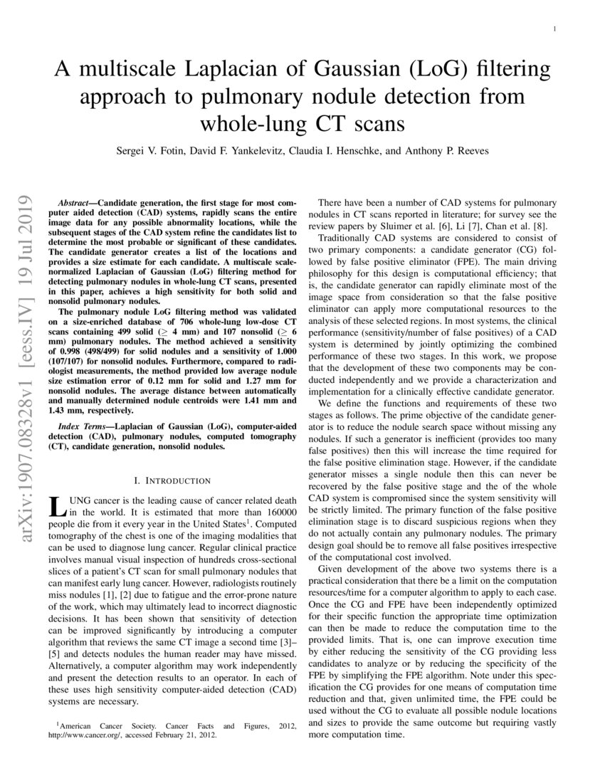 A Multiscale Laplacian Of Gaussian Log Filtering Approach To Pulmonary Nodule Detection From