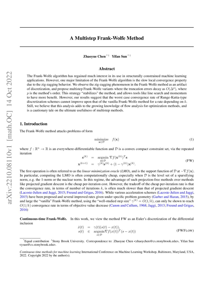 A Multistep Frank-Wolfe Method | DeepAI