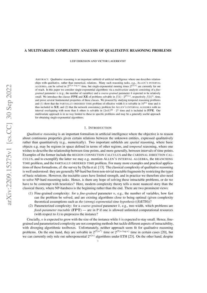 A Multivariate Complexity Analysis of Qualitative Reasoning Problems ... A Multivariate Complexity Analysis of Qualitative Reasoning Problems ...