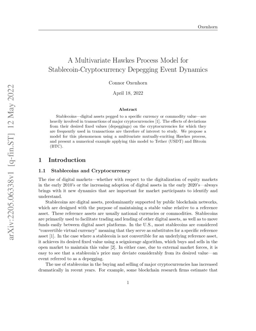 A Multivariate Hawkes Process Model for Stablecoin-Cryptocurrency ...