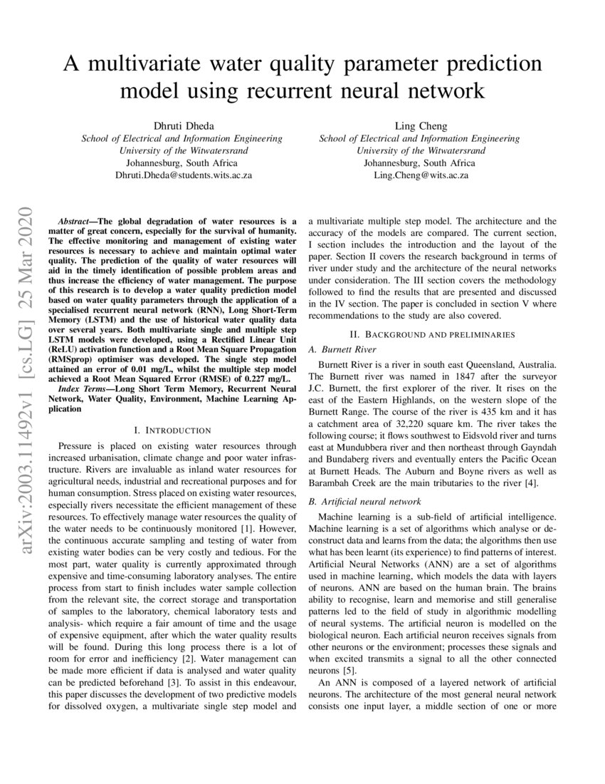 A Multivariate Water Quality Parameter Prediction Model Using Recurrent