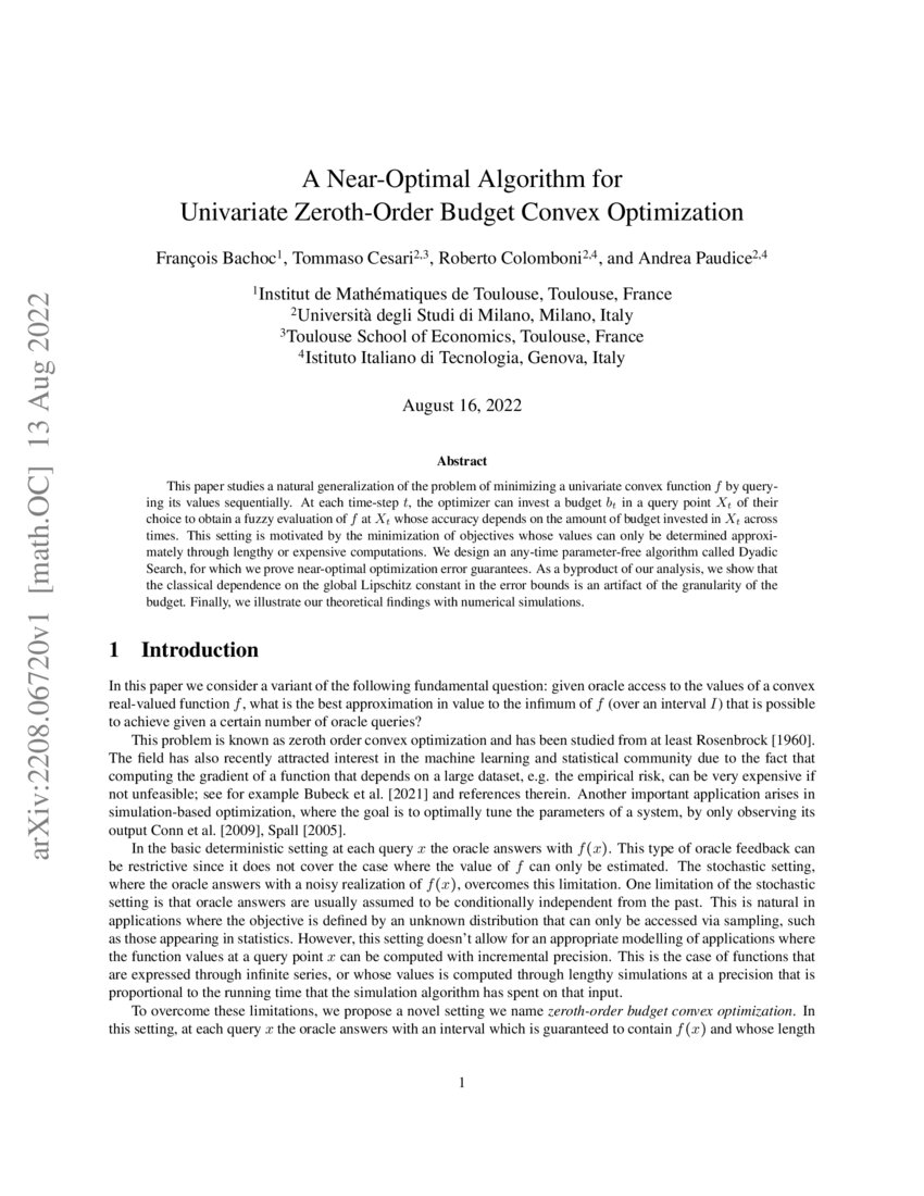 A Near-Optimal Algorithm for Univariate Zeroth-Order Budget Convex ... A Near-Optimal Algorithm for Univariate Zeroth-Order Budget Convex ...