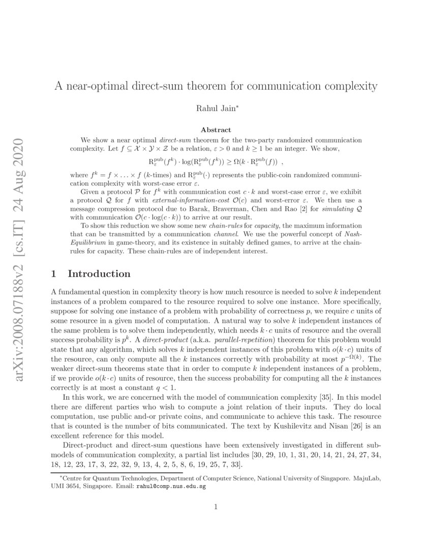 A near-optimal direct-sum theorem for communication complexity | DeepAI