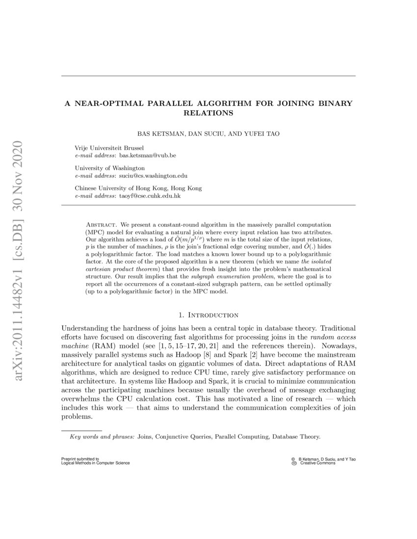 A Near Optimal Parallel Algorithm For Joining Binary Relations Deepai