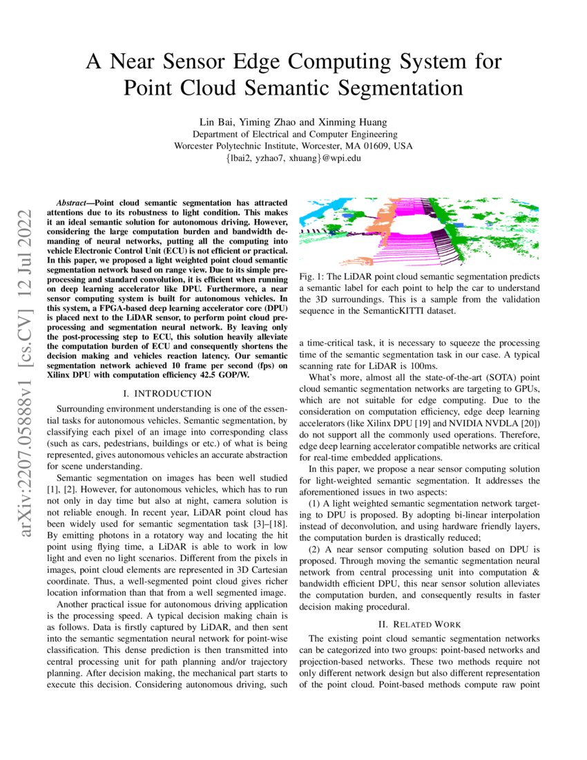 A Near Sensor Edge Computing System for Point Cloud Semantic Segmentation | DeepAI