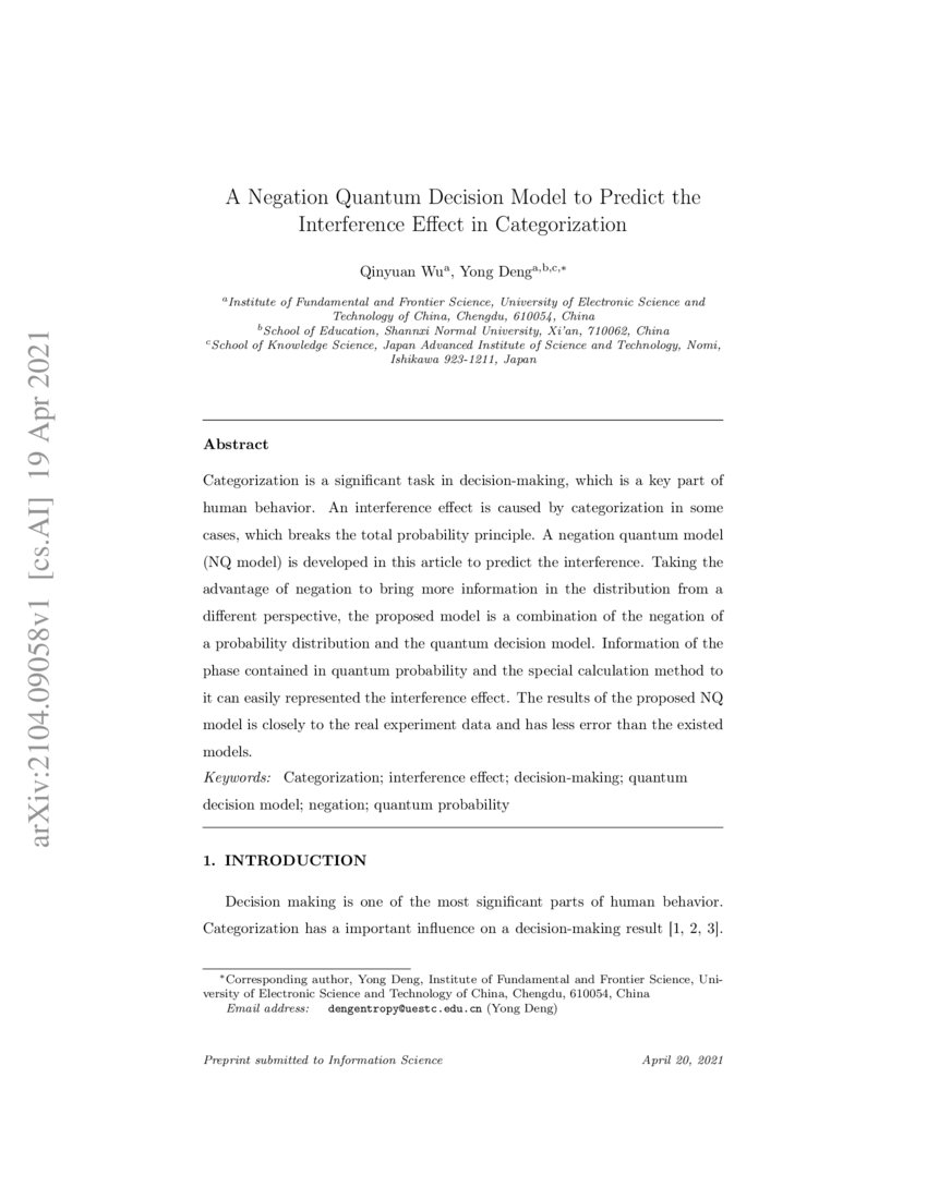 A Negation Quantum Decision Model to Predict the Interference Effect in ...