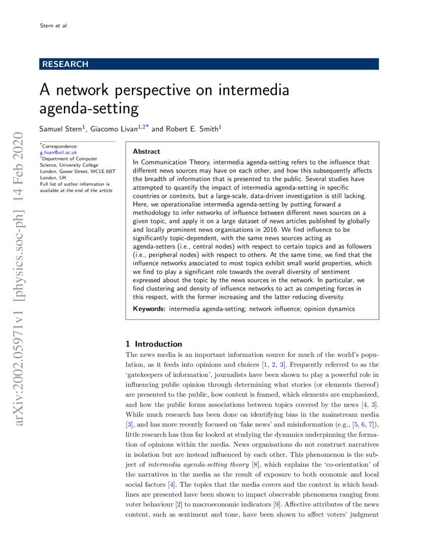 A network perspective on intermedia agenda-setting | DeepAI