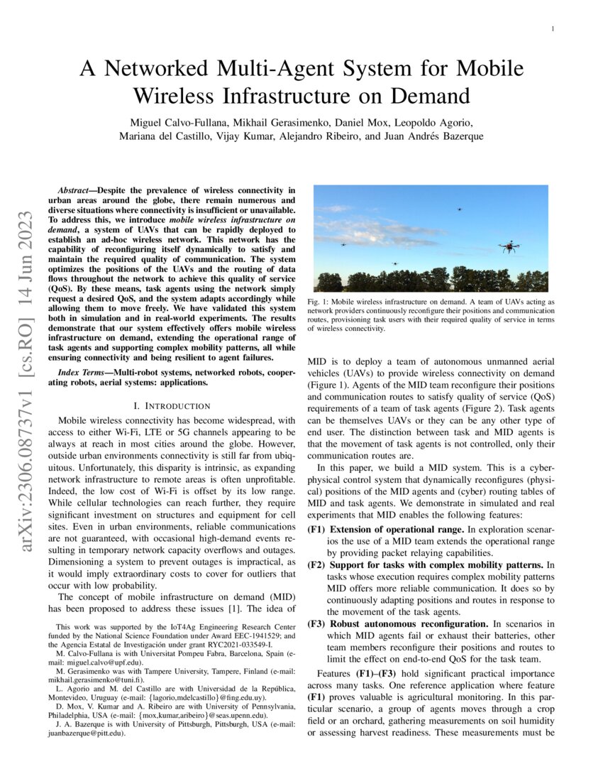 A Networked Multi-Agent System for Mobile Wireless Infrastructure on Demand | DeepAI