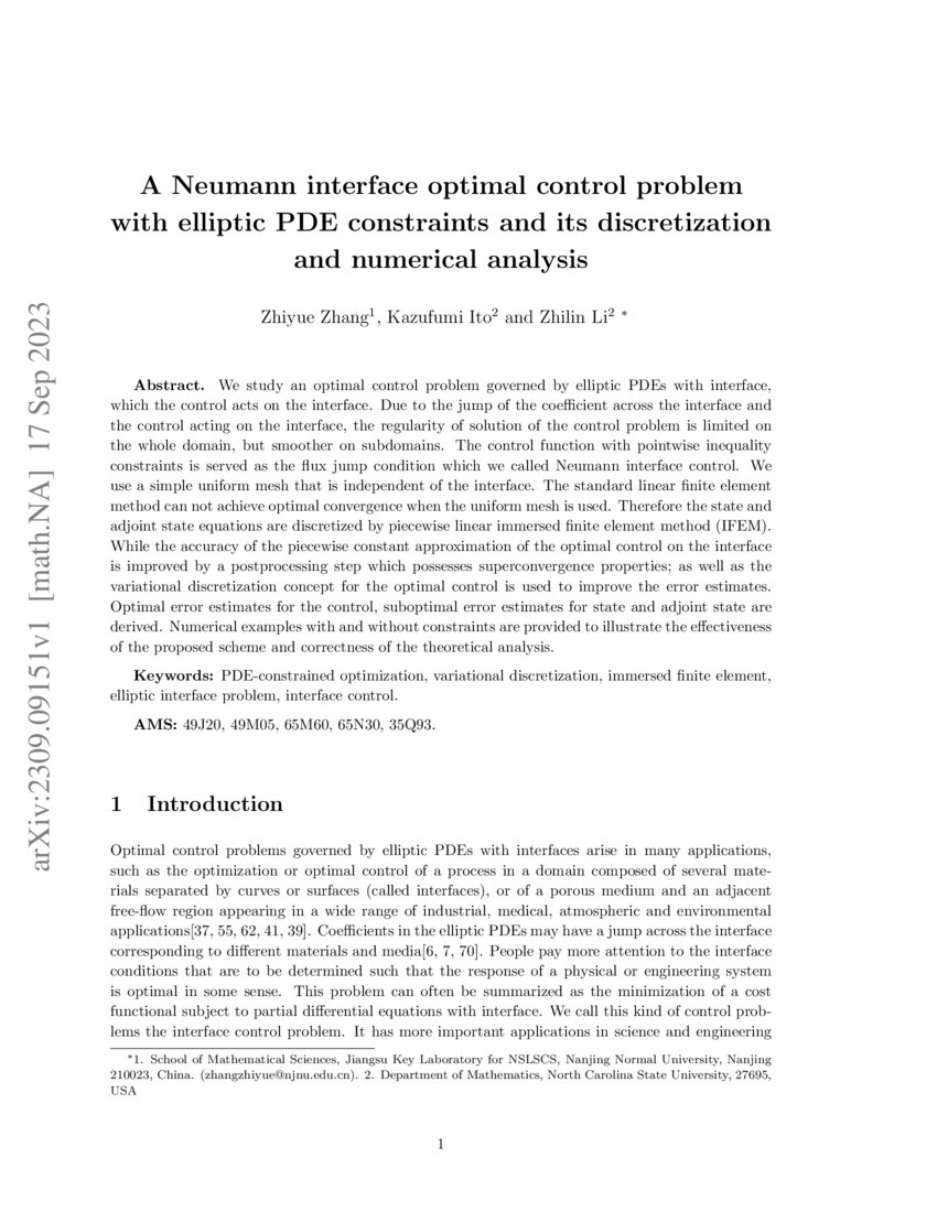 A Neumann Interface Optimal Control Problem With Elliptic Pde Constraints And Its Discretization