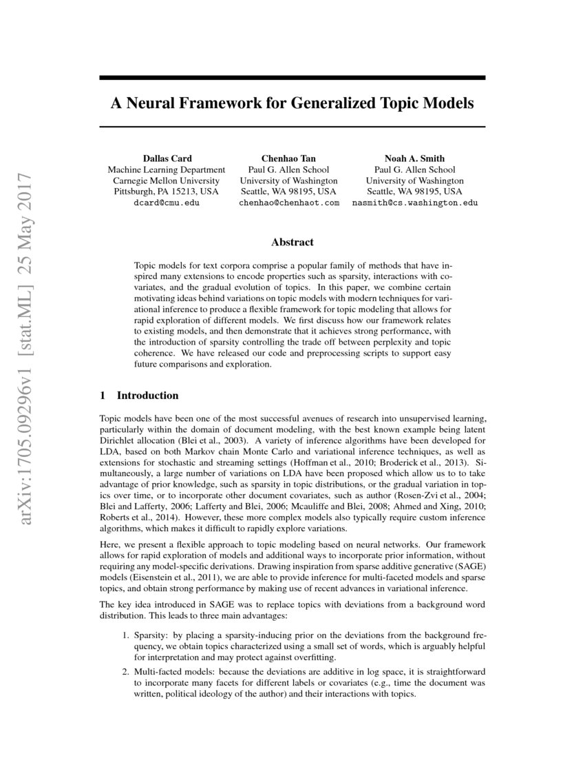 A Neural Framework for Generalized Topic Models | DeepAI
