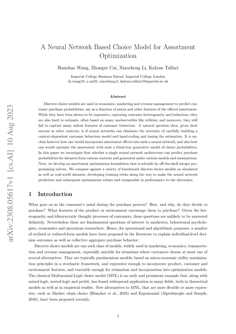 A Neural Network Based Choice Model for Assortment Optimization | DeepAI A Neural Network Based Choice Model for Assortment Optimization | DeepAI