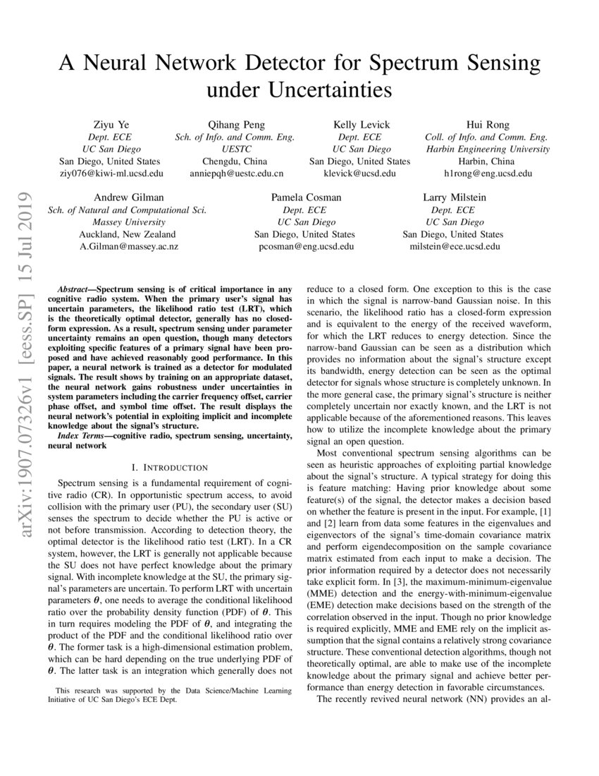 A Neural Network Detector for Spectrum Sensing under Uncertainties | DeepAI