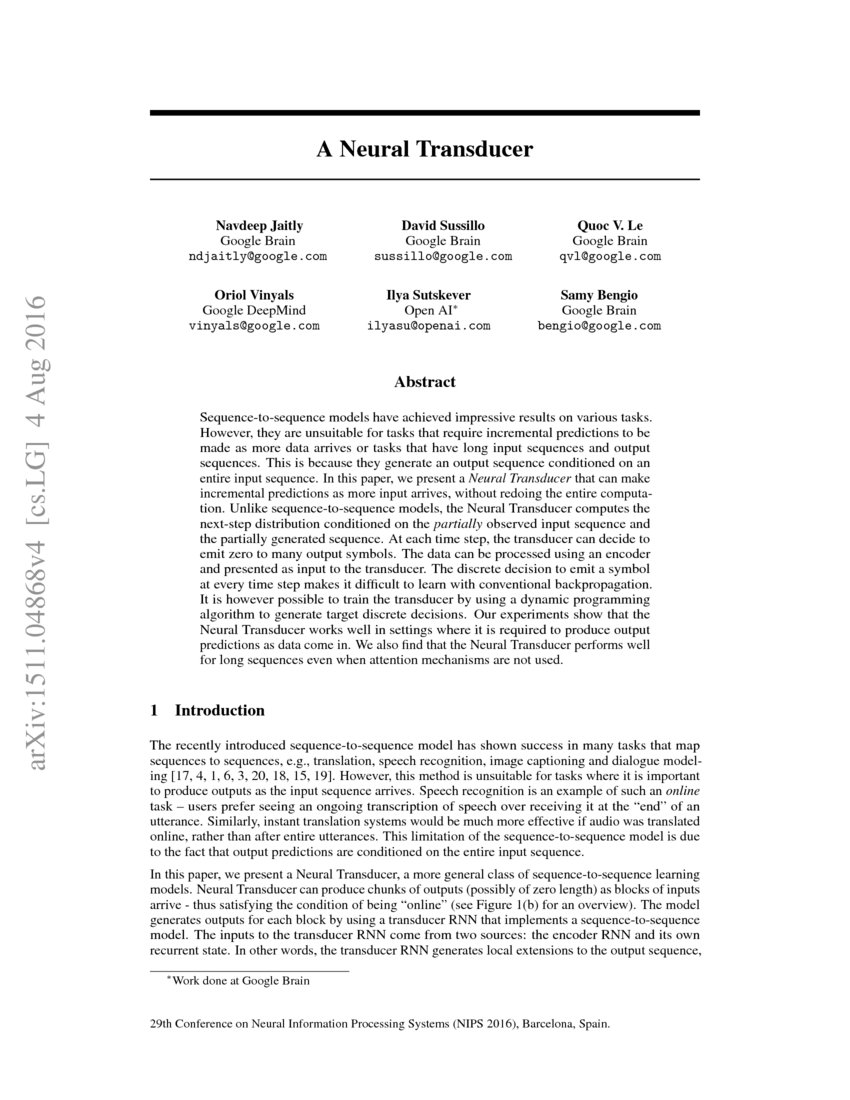 A Neural Transducer | DeepAI