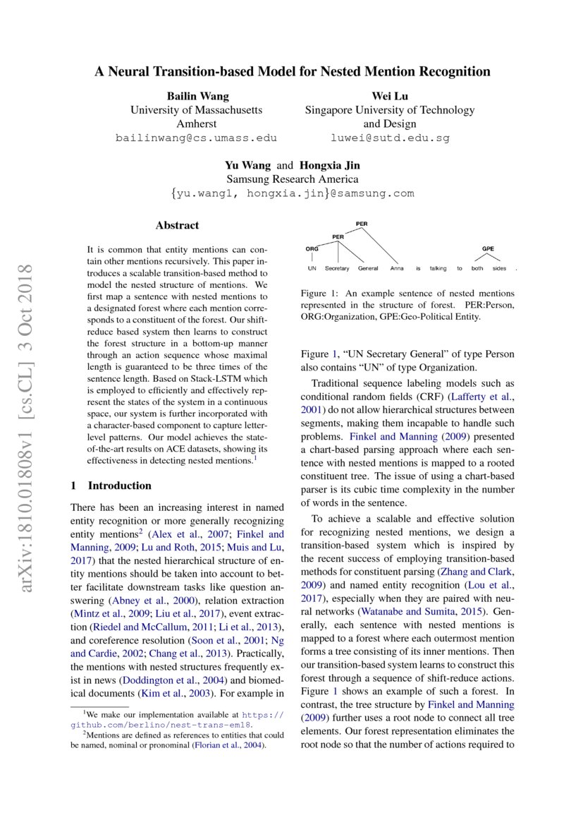 A Neural Transition-based Model for Nested Mention Recognition | DeepAI