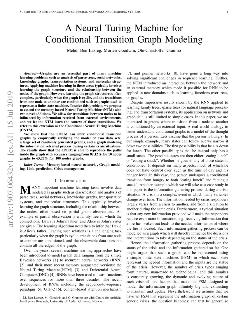 A Neural Turing Machine For Conditional Transition Graph Modeling Deepai