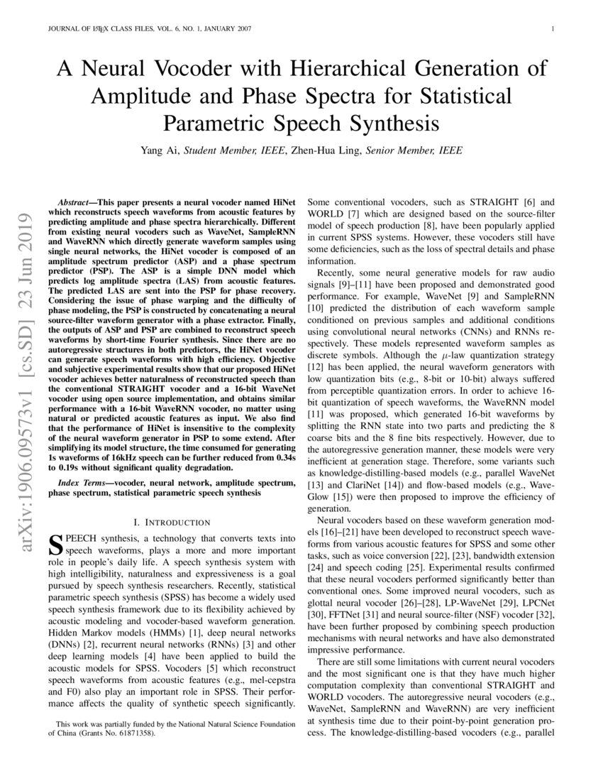 A Neural Vocoder with Hierarchical Generation of Amplitude and Phase ...