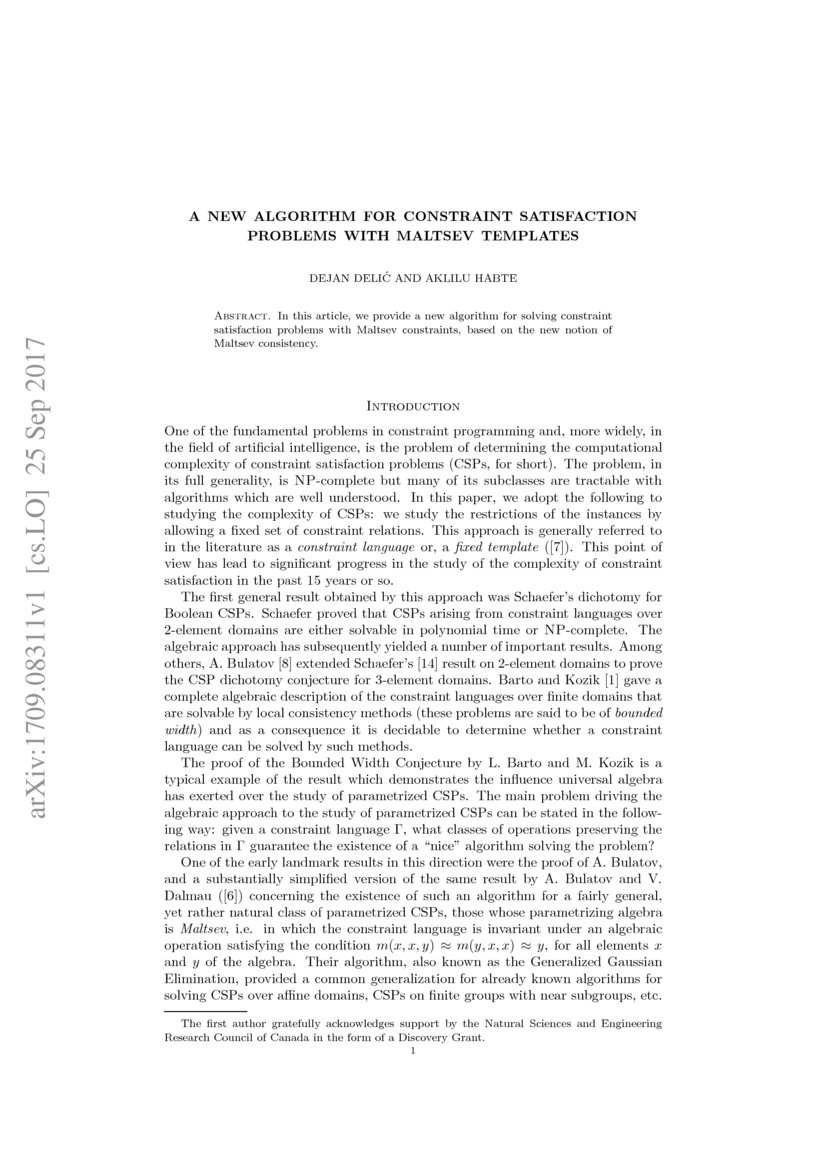 A new algorithm for constraint satisfaction problems with Maltsev ...